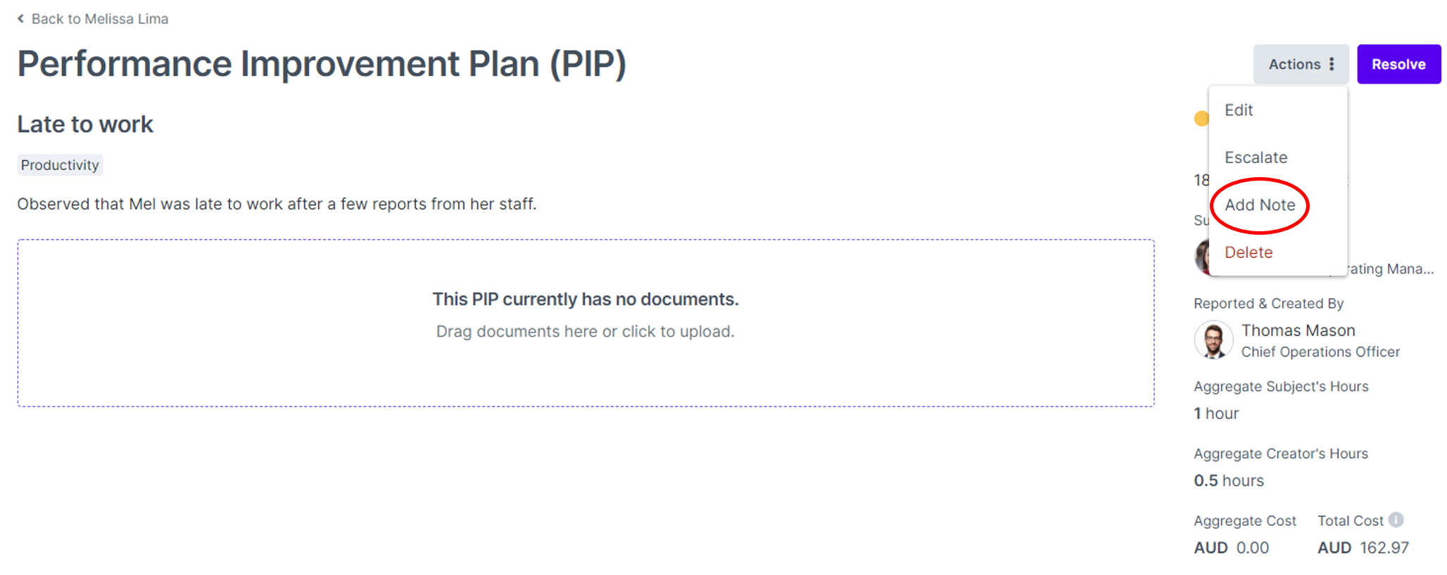 Adding Notes to a Performance Improvement Plan – intelliHR Support Portal