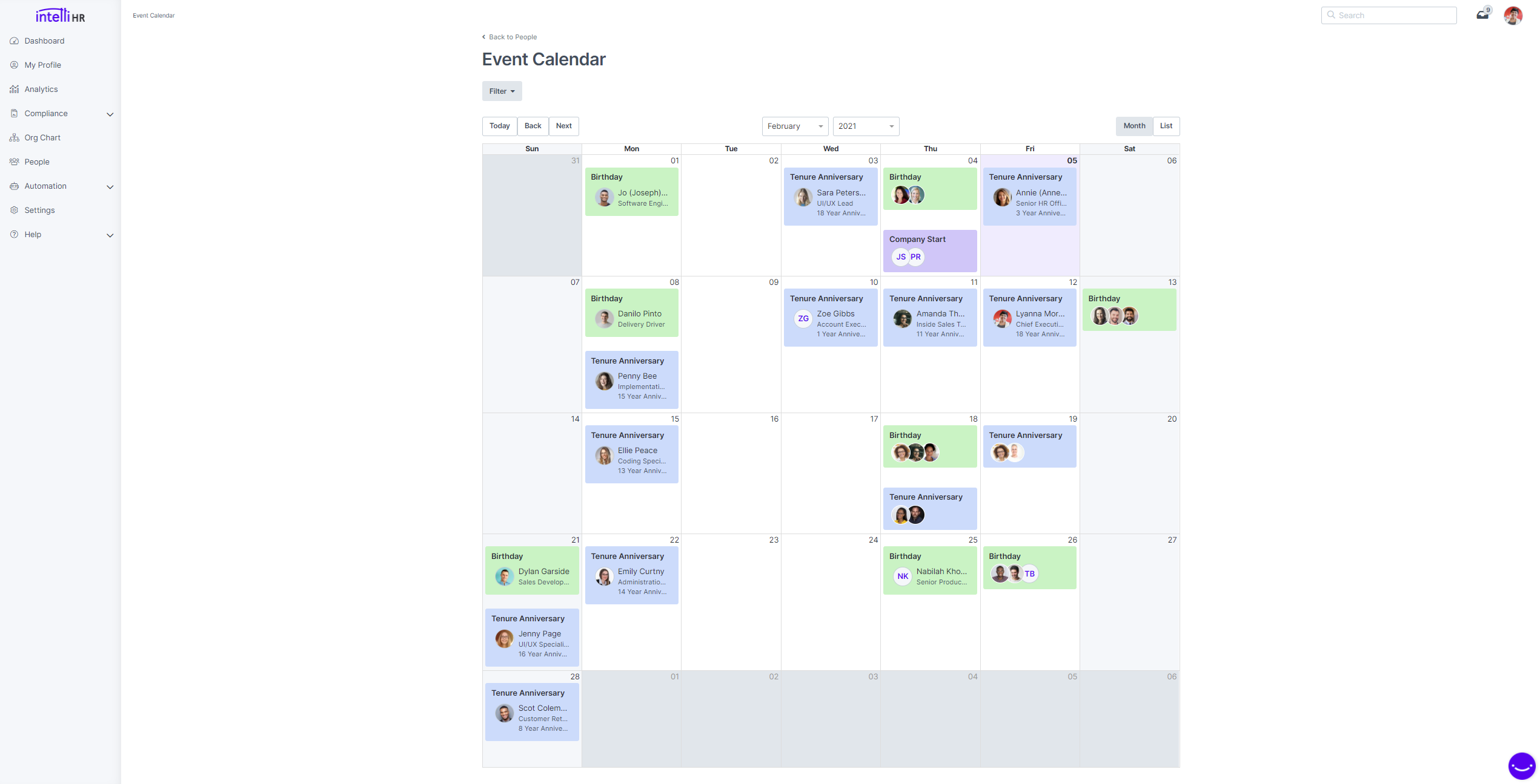 Event Calendar – intelliHR Support Portal