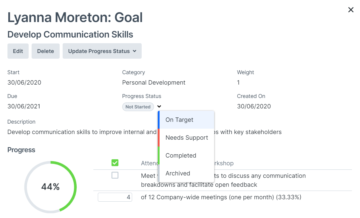 Viewing and Updating Goal Progress – intelliHR Support Portal