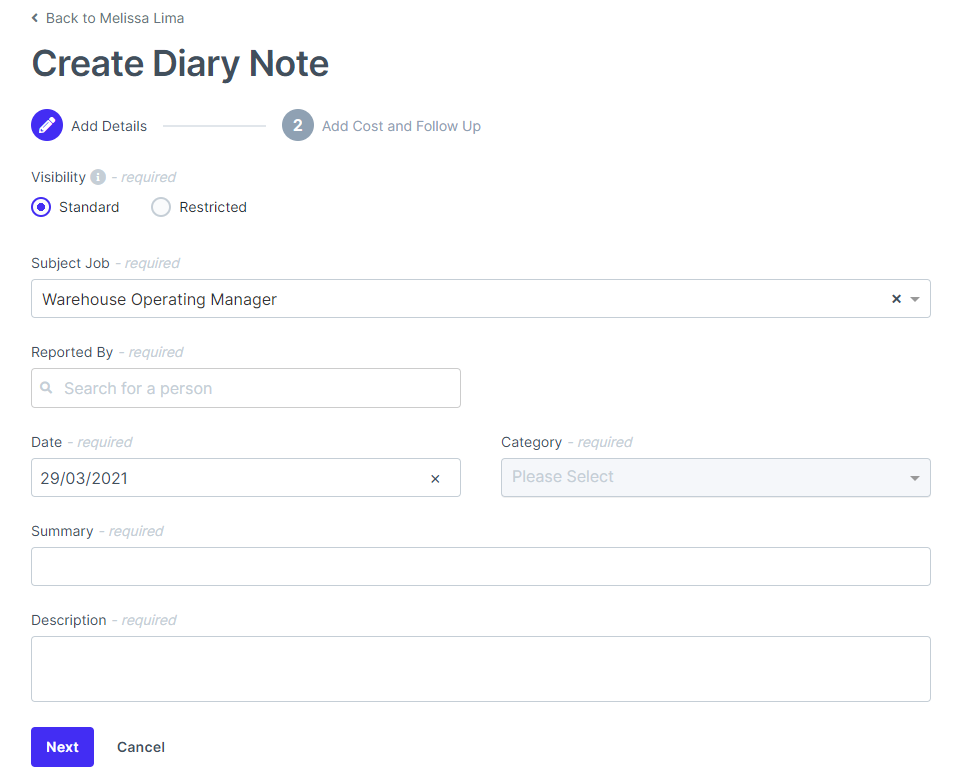 Managing Diary Notes – intelliHR Support Portal