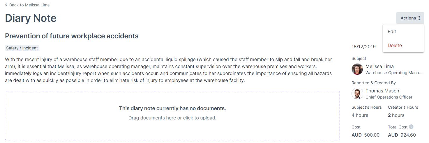 Managing Diary Notes – intelliHR Support Portal