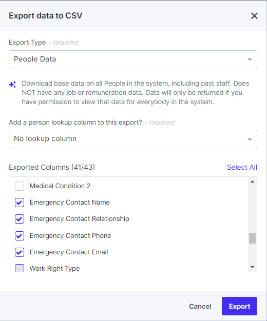 Use the People Export to report on specific people fields – intelliHR Support Portal