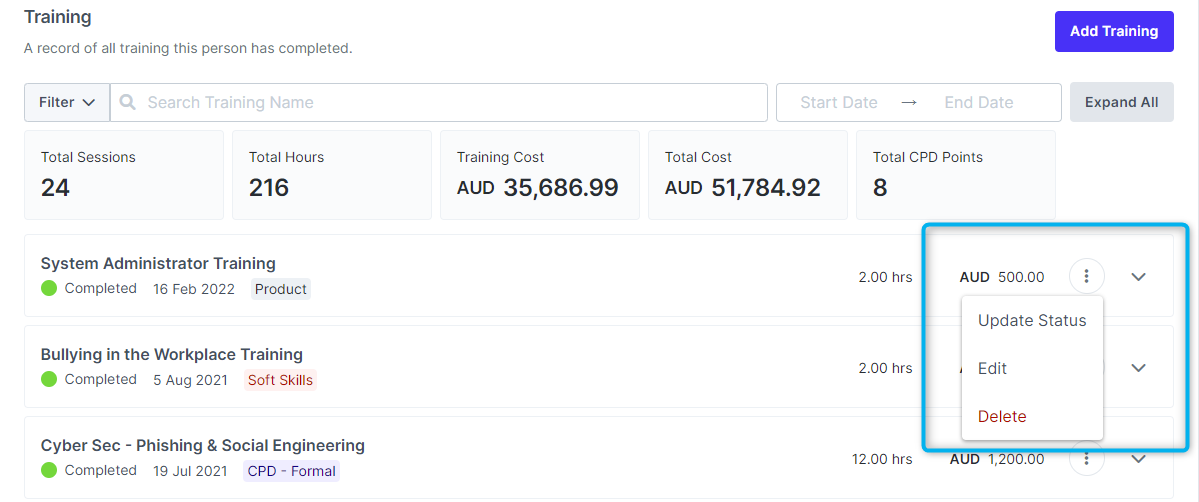 Understanding Training Statuses – intelliHR Support Portal