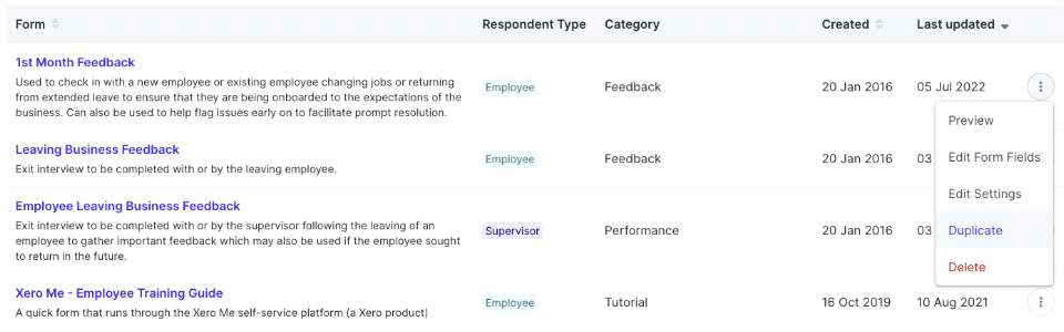 Creating and Duplicating Form Designs – intelliHR Support Portal