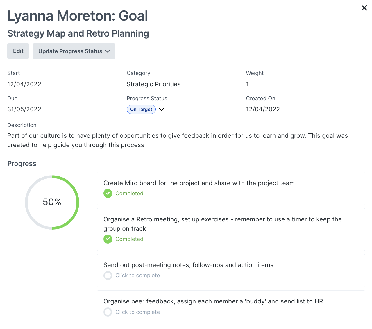 Viewing and Updating Goal Progress – intelliHR Support Portal