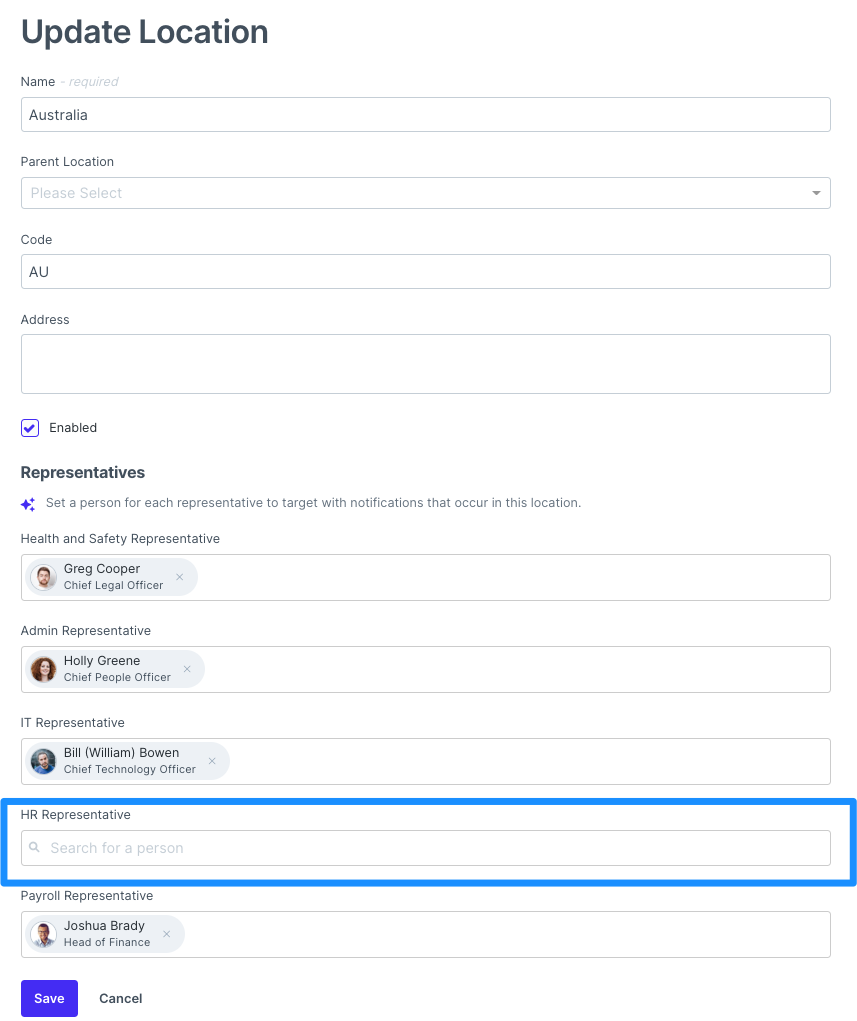 Location Representatives – intelliHR Support Portal