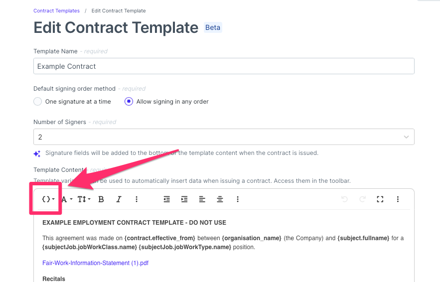 Contract Template Variables – intelliHR Support Portal