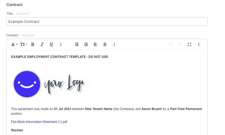 Contract Template Variables – intelliHR Support Portal